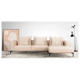 Guido Maria Kretschmer Home & Living Ecksofa GUIDO MARIA KRETSCHMER HOME & LIVING "BENTE L-Form" Sofas Gr. B/H/T: 332cm x 85cm x 175cm, Velours, Recamiere rechts, beige (creme) wahlweise Recamiere links oder rechts, mit schwarzen Metallfüßen