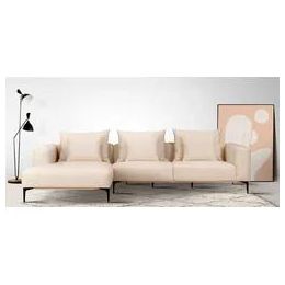 Guido Maria Kretschmer Home & Living Ecksofa GUIDO MARIA KRETSCHMER HOME & LIVING "BENTE L-Form" Sofas Gr. B/H/T: 332cm x 85cm x 175cm, Velours, Recamiere links, beige (creme) wahlweise Recamiere links oder rechts, mit schwarzen Metallfüßen