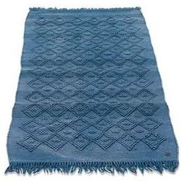 Badematte Tom Tailor HOME "Vintage Wash" Badematten Gr. rechteckig (70cm x 120cm), Baumwolle, blau (denim) Badteppich, Uni Farben, Rauten Muster, mit Fransen, reine Baumwolle