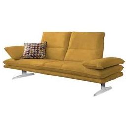 2-Sitzer W.Schillig "broadway" Sofas Gr. B/H/T: 216cm x 94cm x 96cm, Longlife Xtra-Leder Z69, Longchair links, mit Sitztiefenverstellung-ohne Kopfteilverstellung-ohne Seitenteilverstellung, gelb (kurkuma z69) Sitztiefenverstellung, Kopfteil- & Seitenteilverstellung, Breite 216cm