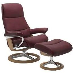 Relaxsessel stressless "View" Sessel Gr. Leder BATICK, Cross Base Eiche, Relaxfunktion-Drehfunktion-PlusTMSystem-Gleitsystem-BalanceAdaptTM, B/H/T: 82cm x 109cm x 81cm, rot (bordeaux batick) mit Signature Base, Größe M,Gestell Eiche