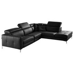 Ecksofa Egoitaliano "Matt, hoher Sitzkomfort und aufwendige Detailverarbeitung, L-Form" Sofas Gr. B/H/T: 285cm x 100cm x 221cm, Leder BULL, Ottomane rechts, schwarz mit Ottomane, inkl. verstellbarer Kopfteile zum Relaxen