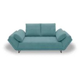 Schlafsofa Inosign "Jadelyn mit klappbaren Armlehnen" Sofas Gr. B/T: 250cm x 97cm, Cord, blau (türkis) Federkern, Cord-Bezug, incl. 2 Armlehnkissen, Liegefläche 97x250 cm