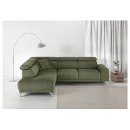 Ecksofa 3C Candy "Greve L-Form" Sofas Gr. B/H/T: 249cm x 79cm x 209cm, Struktur, Ottomane links, mit Sitzvorzug motorisch im 2-Sitzer, grün (oliv) wahlweise mit motorischem Sitzvorzug, manuelle Kopfteilverstellung