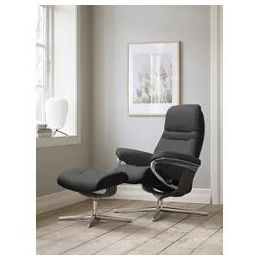 Relaxsessel stressless "Sunrise" Sessel Gr. ROHLEDER Stoff Q2 FARON, Cross Base Wenge, Relaxfunktion-Drehfunktion-PlusTMSystem-Gleitsystem-BalanceAdaptTM, B/H/T: 92cm x 105cm x 80cm, grau (dark grey q2 faron) mit Hocker, Cross Base, Größe S, M & L, Holzakzent Wenge