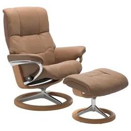 Relaxsessel stressless "Mayfair" Sessel Gr. Leder PALOMA, Signature Base Eiche, Relaxfunktion-Drehfunktion-PlusTMSystem-Gleitsystem-BalanceAdaptTM, B/H/T: 92cm x 103cm x 79cm, braun (almond paloma) mit Hocker, Signature Base, Größe S, M & L, Gestell Eiche