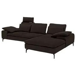 Ecksofa W.Schillig "valentinoo" Sofas Gr. B/H/T: 299cm x 83cm x 178cm, Longlife Xtra-Leder Z59, Longchair rechts, mit Sitztiefenverstellung, braun (braun z59) inklusive Hocker, mit Sitztiefenverstellung, Breite 299 cm