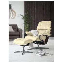 Relaxsessel stressless "Reno" Sessel Gr. Leder PALOMA, Cross Base Braun-M, Relaxfunktion-Drehfunktion-PlusTMSystem-Gleitsystem-BalanceAdaptTM, B/H/T: 83cm x 100cm x 76cm, beige (vanilla paloma) mit Cross Base, Größe S, M & L, Holzakzent Braun