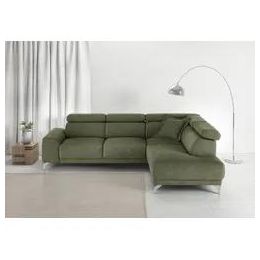 Ecksofa 3C Candy "Greve L-Form" Sofas Gr. B/H/T: 249cm x 79cm x 209cm, Struktur, Ottomane rechts, ohne motorischen Sitzvorzug im 2-Sitzer, grün (oliv) wahlweise mit motorischem Sitzvorzug, manuelle Kopfteilverstellung