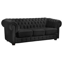 Chesterfield-Sofa Max Winzer "Windsor klassisch, modern und Retro Sofa, hoher Sitzkomfort" Sofas Gr. B/H/T: 205cm x 75cm x 96cm, Leder, 3-Sitzer, schwarz mit edler Knopfheftung, 2-Sitzer oder 3-Sitzer