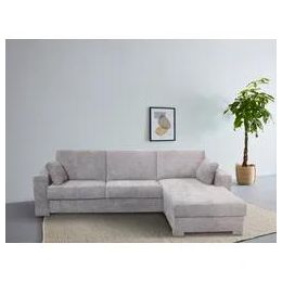 Ecksofa Home Affaire "Roma "M" Matratzenhöhe 14 cm, Dauerschlaffunktion, mit Unterfederung" Sofas Gr. B/H/T: 280cm x 85cm x 173cm, Struktur fein, Recamiere rechts, Liegefläche: 143 x 198cm, grau (hellgrau) Liegemaße ca 143x198 cm, L-Form