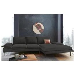 Ecksofa W.Schillig "enjoy&MORE" Sofas Gr. B/H/T: 340cm x 87cm x 185cm, Chenille-Flachgewebe R66, Recamiere rechts, mit Kopfteilverstellung-mit Armlehnenverstellung-mit Sitztiefenverstellung, grau (anthrazit r66) Sitztiefenverstellung, Füße schwarz pulverbeschichtet, Breite 340 cm