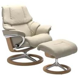 Relaxsessel stressless "Reno" Sessel Gr. Leder BATICK, Signature Base Eiche, Relaxfunktion-Drehfunktion-PlusTMSystem-Gleitsystem-BalanceAdaptTM, B/H/T: 92cm x 100cm x 80cm, beige (cream batick) mit Hocker, Signature Base, Größe S, M & L, Gestell Eiche