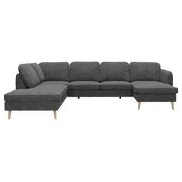 Wohnlandschaft Inosign "Ikano" Sofas Gr. B/H/T: 295cm x 80cm x 205cm, Flachgewebe, Ottomane links, grau (dunkelgrau) Massivholz Konstruktion, Wellenunterfederung im Sitz