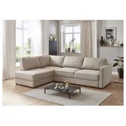 Schlafsofa ATLANTIC HOME COLLECTION "Chill" Sofas Gr. B/H/T: 250cm x 86cm x 200cm, Struktur grob, Armlehne rechts, beige (creme) Ecksofa mit Bettfunktion und Bettkasten