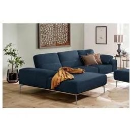 Ecksofa W.Schillig "run" Sofas Gr. B/H/T: 319cm x 88cm x 178cm, ROHLEDER Jacquard-Flachgewebe Q2 W60, Recamiere links, mit Sitztiefenverstellung, blau (jeans w60) mit elegantem Holzsockel, Füße in Silber matt, Breite 319 cm