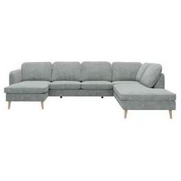 Wohnlandschaft Inosign "Ikano" Sofas Gr. B/H/T: 295cm x 80cm x 205cm, Flachgewebe, Ottomane rechts, grau Massivholz Konstruktion, Wellenunterfederung im Sitz