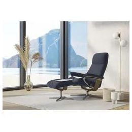 Relaxsessel stressless "View" Sessel Gr. Leder PALOMA, Cross Base Eiche, Relaxfunktion-Drehfunktion-PlusTMSystem-Gleitsystem-BalanceAdaptTM, B/H/T: 82cm x 109cm x 81cm, blau (oxford paloma) mit Cross Base, Größe S, M & L, Holzakzent Eiche