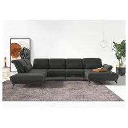 Wohnlandschaft Inosign "Coco U-Form" Sofas Gr. B/H/T: 382cm x 88cm x 242cm, Feincord, mega-Recamiere rechts, ohne Sitztiefenverstellung-ohne Armteilverstellung-ohne Kopfteilverstellung-mit Federkern, grau (anthrazit) Sitztiefen-, Arm- und Kopfteilverstellung, Cord-Bezug, Fußhöhe 15 cm