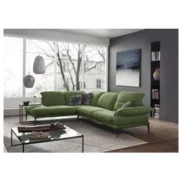 Ecksofa W.Schillig "sherry" Sofas Gr. B/H/T: 302cm x 81cm x 230cm, Longlife Xtra-Leder Z69, Ottomane links, ohne Kopfteilverstellung-ohne Armlehnenverstellung, grün (green z69) mit Kopfstützenverstellung, Winkelfüße in Schwarz, Breite 302 cm