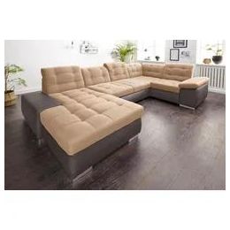 Sit & More Wohnlandschaft SIT & MORE "Ontario U-Form" Sofas Gr. B/H/T: 355cm x 75cm x 208cm, NaturLEDER, Recamiere links, ohne Bettfunktion-XXL, braun (mokka/cappuccino) XXL, wahlweise mit Bettfunktion