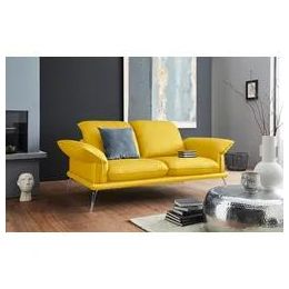 2-Sitzer W.Schillig "sherry" Sofas Gr. B/H/T: 194cm x 81cm x 114cm, Longlife Xtra-Leder Z69, mit Kopfteilverstellung-mit Armlehnenverstellung, gelb (lemon z69) Kopfstützenverstellung, Metallfüße in Chrom glänzend, Breite 194 cm