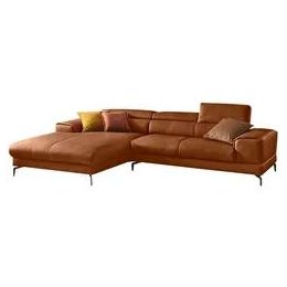 Ecksofa W.Schillig "piedroo" Sofas Gr. B/H/T: 303 cm x 70 cm x 193 cm, Longlife Xtra-Leder Z69, Longchair links, mit Kopfteilverstellung-ohne Sitztiefenverstellung, braun (cognac z69) Ecksofa Kopfteilverstellung, wahlweise mit Sitztiefenverstellung, Breite 303cm