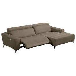 Ecksofa Egoitaliano "Suzette, Designsofa mit hohem Sitzkomfort" Sofas Gr. B/H/T: 266cm x 95cm x 163cm, Leder BULL, Recamiere rechts, mit Relaxfunktion, grau (taupe) mit Recamiere, inkl. 1 elektronischen Relaxfunktion, L-Form