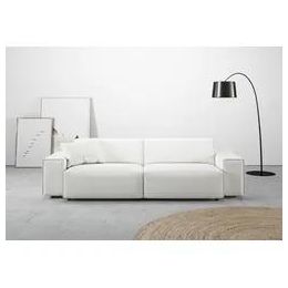 Big-Sofa Andas "Glimminge auch in Breitcord, Feincord + Easy care-Bezug" Sofas Gr. B/H/T: 254cm x 71cm x 101cm, Chenille-Struktur, weiß besondere Kedernähte Zierkissen