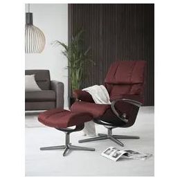 Relaxsessel stressless "Reno" Sessel Gr. Leder PALOMA, Cross Base Braun-M, Relaxfunktion-Drehfunktion-PlusTMSystem-Gleitsystem-BalanceAdaptTM, B/H/T: 83cm x 100cm x 76cm, rot (cherry paloma) mit Cross Base, Größe S, M & L, Holzakzent Braun