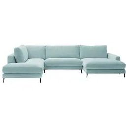 Wohnlandschaft Inosign "Downtown XXL B/T/H: 341/223/84 cm Loungemöbel zum Relaxen" Sofas Gr. B/H/T: 341cm x 84cm x 223cm, Cord, Recamiere rechts, blau (hellblau) weicher Sitzkomfort, Cord-Bezug, Sitzkomfort U-Form