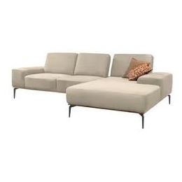 Ecksofa W.Schillig "run" Sofas Gr. B/H/T: 279cm x 88cm x 178cm, Longlife Xtra-Leder Z73, Recamiere rechts, mit Sitztiefenverstellung, beige (elfenbein z73) mit Holzsockel, Füße in Schwarz pulverbeschichtet, Breite 279 cm