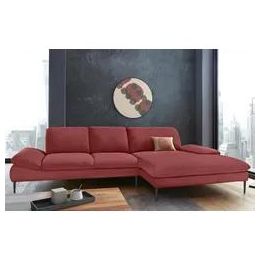 Ecksofa W.Schillig "enjoy&MORE" Sofas Gr. B/H/T: 340cm x 87cm x 185cm, Chenille-Flachgewebe R66, Recamiere rechts, mit Kopfteilverstellung-mit Armlehnenverstellung-mit Sitztiefenverstellung, rot (rot r66) Sitztiefenverstellung, Füße schwarz pulverbeschichtet, Breite 340 cm