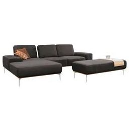 Ecksofa W.Schillig "run" Sofas Gr. B/H/T: 279 cm x 88 cm x 178 cm, Longlife Xtra-Leder Z73, Recamiere links, mit Sitztiefenverstellung, braun (mocca z73) mit elegantem Holzsockel, Füße in Chrom glänzend, Breite 279 cm