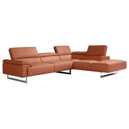 Ecksofa Egoitaliano "Malika" Sofas Gr. B/H/T: 300cm x 94cm x 107cm, Leder BULL, Ottomane rechts, mit Kopfteilverstellung, rot (brick) mit Ottomane, inkl. Kopfteilverstellung und chromfarbenen Metallfüßen