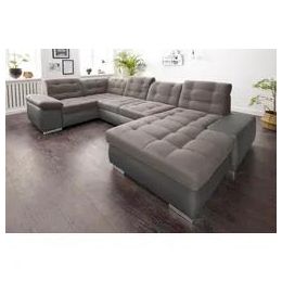 Sit & More Wohnlandschaft SIT & MORE "Ontario U-Form" Sofas Gr. B/H/T: 355cm x 75cm x 208cm, NaturLEDER, Recamiere rechts, ohne Bettfunktion-XXL, grau (fango/delfin) XXL, wahlweise mit Bettfunktion