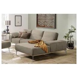 Ecksofa W.Schillig "run" Sofas Gr. B/H/T: 319cm x 88cm x 178cm, Flachgewebe W82, Recamiere rechts, mit Sitztiefenverstellung, beige (ecru w82) mit elegantem Holzsockel, Füße in Silber matt, Breite 319 cm