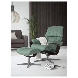 Relaxsessel stressless "Reno" Sessel Gr. Leder PALOMA, Cross Base Braun-L, Relaxfunktion-Drehfunktion-PlusTMSystem-Gleitsystem-BalanceAdaptTM, B/H/T: 92cm x 100cm x 80cm, grün (aqua green paloma) mit Cross Base, Größe S, M & L, Holzakzent Braun