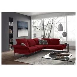 Ecksofa W.Schillig "sherry" Sofas Gr. B/H/T: 302cm x 81cm x 230cm, Flachgewebe W82, Ottomane rechts, ohne Kopfteilverstellung-ohne Armlehnenverstellung, rot (merlot w82) mit Kopfstützenverstellung, Winkelfüße in Schwarz, Breite 302 cm