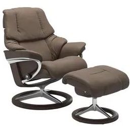 Relaxsessel stressless "Reno" Sessel Gr. Leder BATICK, Signature Base Wenge-M, Relaxfunktion-Drehfunktion-PlusTMSystem-Gleitsystem-BalanceAdaptTM, B/H/T: 83cm x 100cm x 76cm, braun (mole batick) mit Hocker, Signature Base, Größe S, M & L, Gestell Wenge