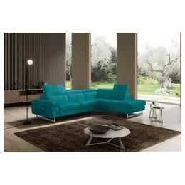 Ecksofa Egoitaliano "Candice, elegant, edel und bequem, erstklassiger Sitzkomfort, L-Form", blau (teal), B:278cm H:100cm T:221cm, Sofas, inkl. 2 elektrischer Relaxfunktionen, Bedienung über Taste an Armlehne