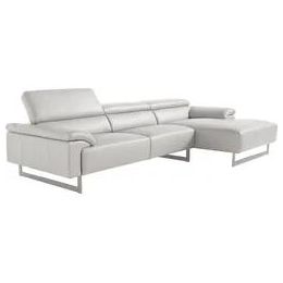 Ecksofa Egoitaliano "Malika, L-Form" Sofas Gr. B/H/T: 287cm x 94cm x 165cm, Leder BULL, Recamiere rechts, mit Kopfteilverstellung, grau (stone) mit Recamiere, inkl. Kopfteilverstellung und chromfarbenen Metallfüßen