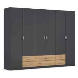 Drehtürenschrank Rauch "Kleiderschrank Schrank Garderobe Wäscheschrank GAMMA in 3 Breiten" Schränke Gr. B/H/T: 271cm x 210cm x 54cm, 6 St., grau (graumetallic/eiche artisan) mit 6 Schubladen, in schlichtem Design TOPSELLER MADE IN GERMANY