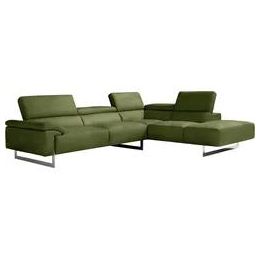 Ecksofa Egoitaliano "Malika", grün (kiwi), B:300cm H:94cm T:107cm, Sofas, mit Ottomane, inkl. Kopfteilverstellung und chromfarbenen Metallfüßen