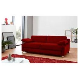 Schlafsofa Bali "Viola" Sofas Gr. 160cm x 200cm, Kaltschaummatratze, 7-Zonen-Kaltschaummatratze mit Gelformauflage-Matratzenbezug abnehmbar und bis 60 Grad waschbar (gem. Etikett)-Premium: Ergoflex Lattenrost mit Gelformmatratze-antiallergischer Medicare-Bezug-optimale Druckentlastung-stabile Ergoflex - Unterfederung-temeraturneutrale Dauerelastizität, rot mit Seitenkissen