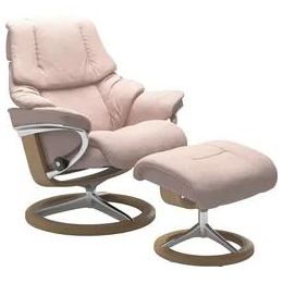 Relaxsessel stressless "Reno" Sessel Gr. ROHLEDER Stoff Q2 FARON, Signature Base Eiche, Relaxfunktion-Drehfunktion-PlusTMSystem-Gleitsystem-BalanceAdaptTM, B/H/T: 79cm x 99cm x 75cm, pink (light q2 faron) mit Hocker, Signature Base, Größe S, M & L, Gestell Eiche