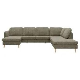 Wohnlandschaft Inosign "Ikano" Sofas Gr. B/H/T: 295 cm x 80 cm x 205 cm, Flachgewebe, Ottomane rechts, braun Massivholz Konstruktion, Wellenunterfederung im Sitz