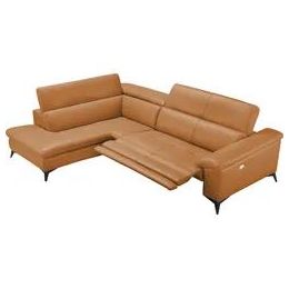 Ecksofa Egoitaliano "Martine" Sofas Gr. B/H/T: 272cm x 96cm x 203cm, Leder BULL, Ottomane links, mit elektrischer Relaxfunktion-mit manueller Kopfteilverstellung, orange mit Ottomane, elektrischer Relaxfunktion und Kopfteilverstellung