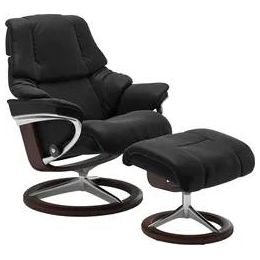 Relaxsessel stressless "Reno" Sessel Gr. Leder PALOMA, Signature Base Braun-S, Relaxfunktion-Drehfunktion-PlusTMSystem-Gleitsystem-BalanceAdaptTM, B/H/T: 79cm x 99cm x 75cm, schwarz (schwarz paloma) mit Hocker, Signature Base, Größe S, M & L, Gestell Braun