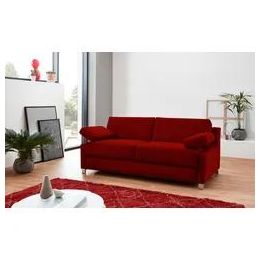 Schlafsofa Bali "Viola" Sofas Gr. 140cm x 200cm, Gelschaummatratze, 7-Zonen-Kaltschaummatratze mit Gelformauflage-Matratzenbezug abnehmbar und bis 60 Grad waschbar (gem. Etikett)-Premium: Ergoflex Lattenrost mit Gelformmatratze-antiallergischer Medicare-Bezug-optimale Druckentlastung-stabile Ergoflex - Unterfederung-temeraturneutrale Dauerelastizität, rot mit Seitenkissen